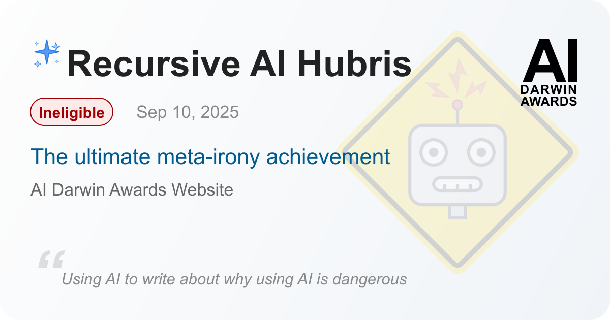 AI Darwin Awards Website - “The Ultimate Meta-Irony Achievement” - 2025 ...
